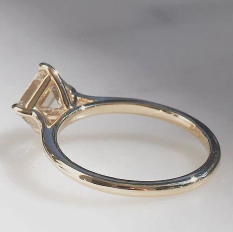Asscher Cut Kite Set Engagement Ring, Compass Set Diamond Ring in 14k ...