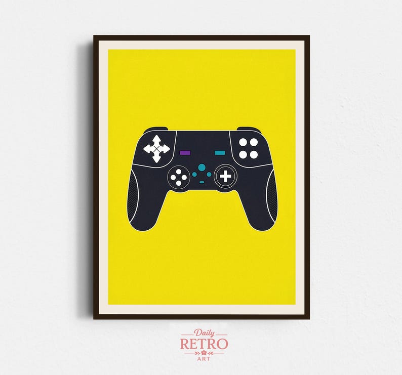 Retro Gaming Print Set, Neon Controllers, Boys Room Decor (digital ...