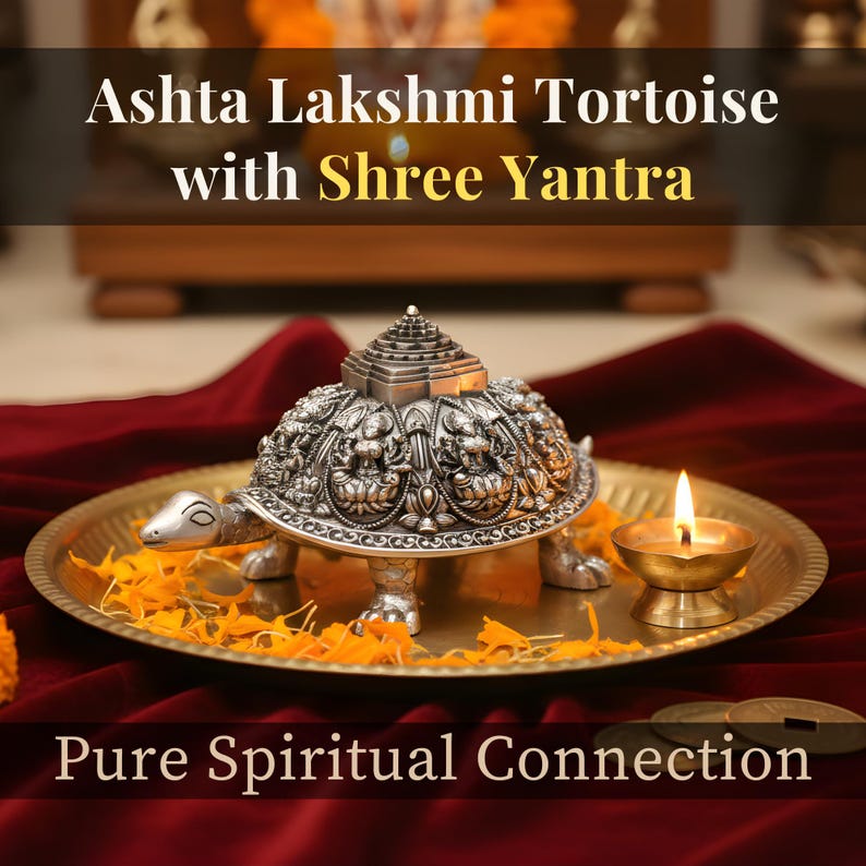 Ashta Lakshmi Tortoise 4.75 Inch With Shree Yantra | 999 Silver Plated ...