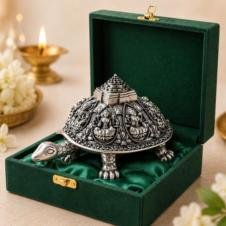 Ashta Lakshmi Tortoise 4.75 Inch With Shree Yantra | 999 Silver Plated ...