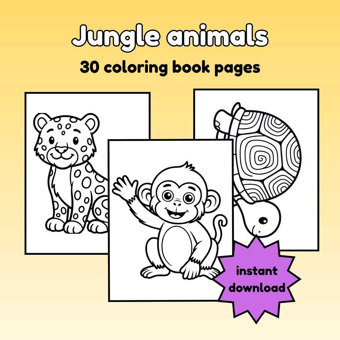 Jungle Animals Coloring Book Pages for Kids Coloring Books Cute Animals ...