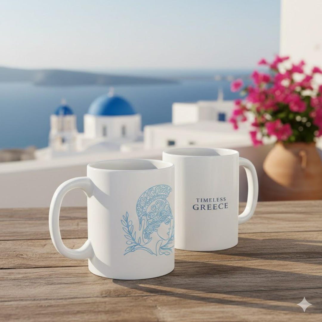 Timeless Greece Mug | Greek Inspired Ceramic Coffee Cup | Mediterranean ...