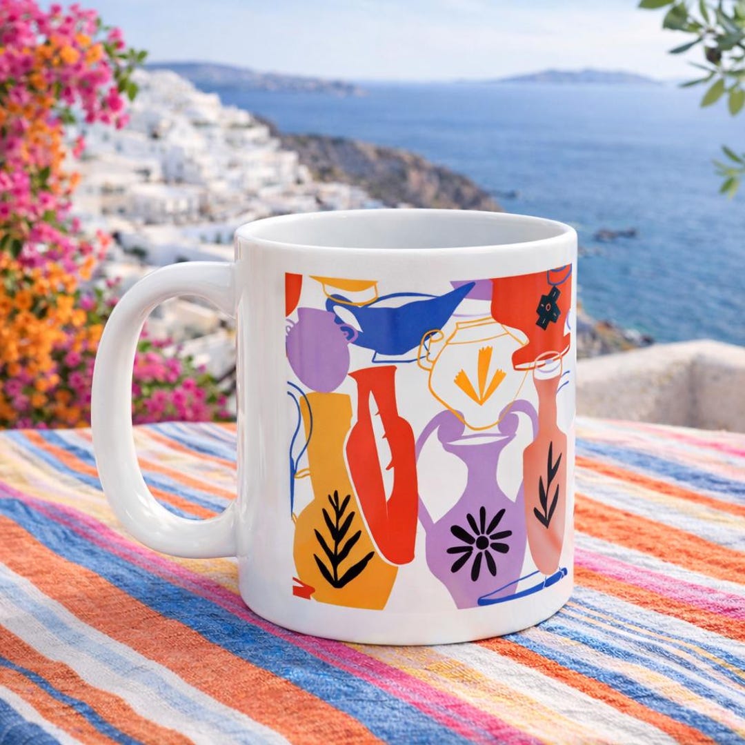 Timeless Greece Mug | Greek Inspired Ceramic Coffee Cup | Mediterranean ...
