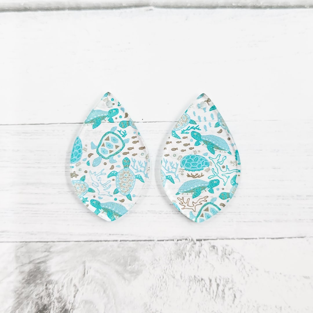 Sea Turtles Pointed Teardrop Acrylic Earring Blanks - Jewelry Findings ...