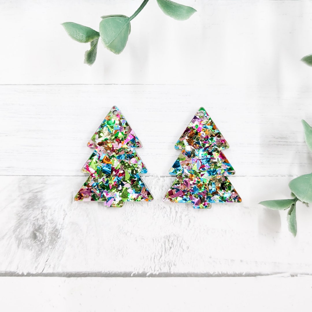 1.5" Party Glitter Flake Tree Clear Acrylic Earring Blanks - Jewelry ...