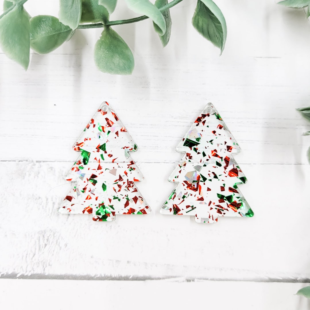 1.5" Christmas Holo Flake Tree Clear Acrylic Earring Blanks - Jewelry ...