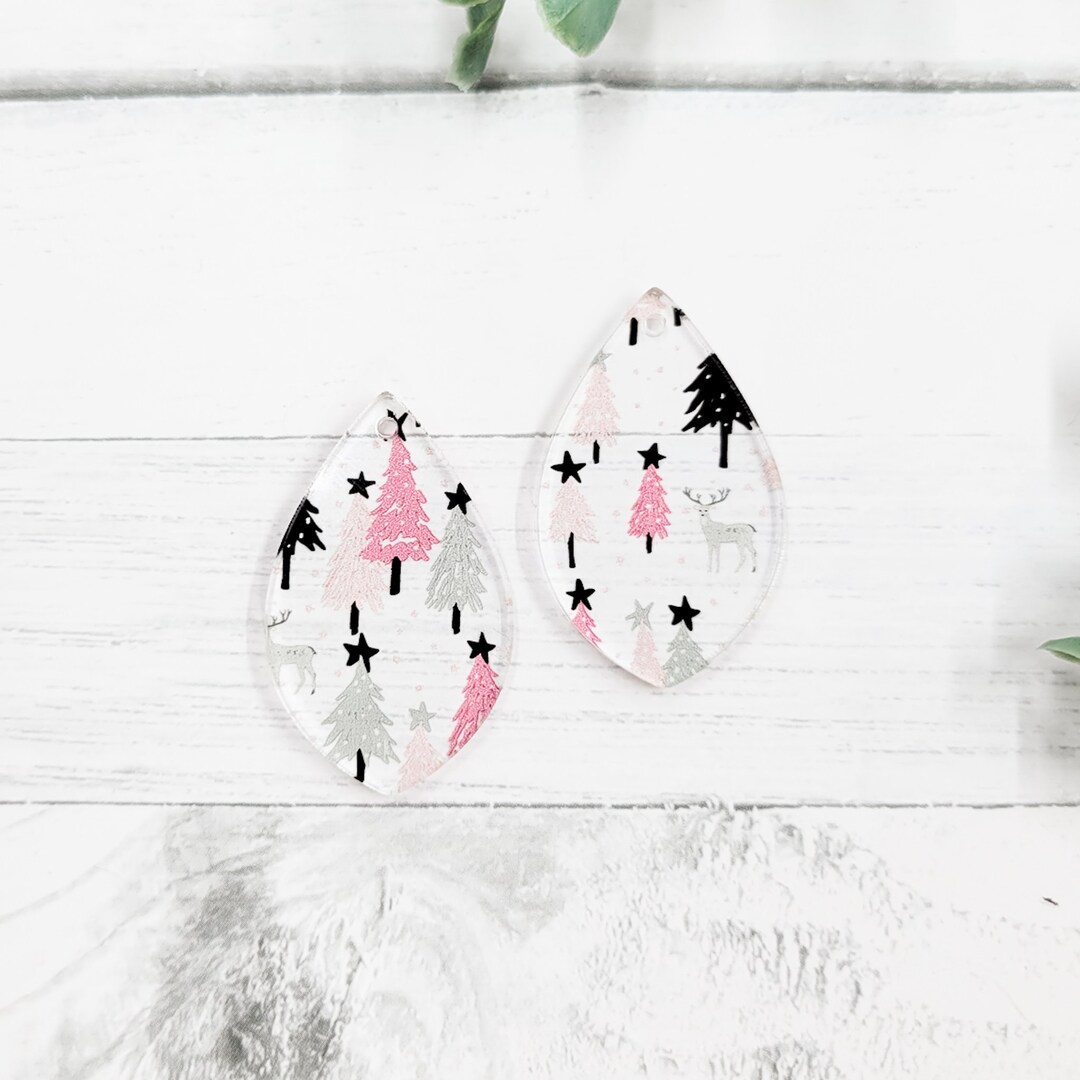 Pink & Grey Trees Pointed Teardrop Clear Acrylic Earring Blanks ...