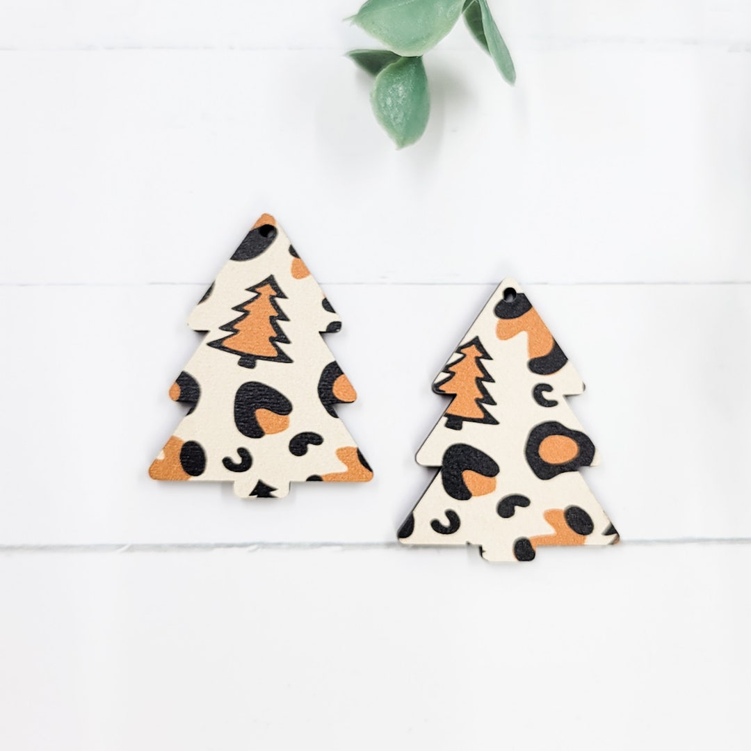 Leopard Print Tree Christmas Tree Wood Earring Blanks Jewelry Findings ...