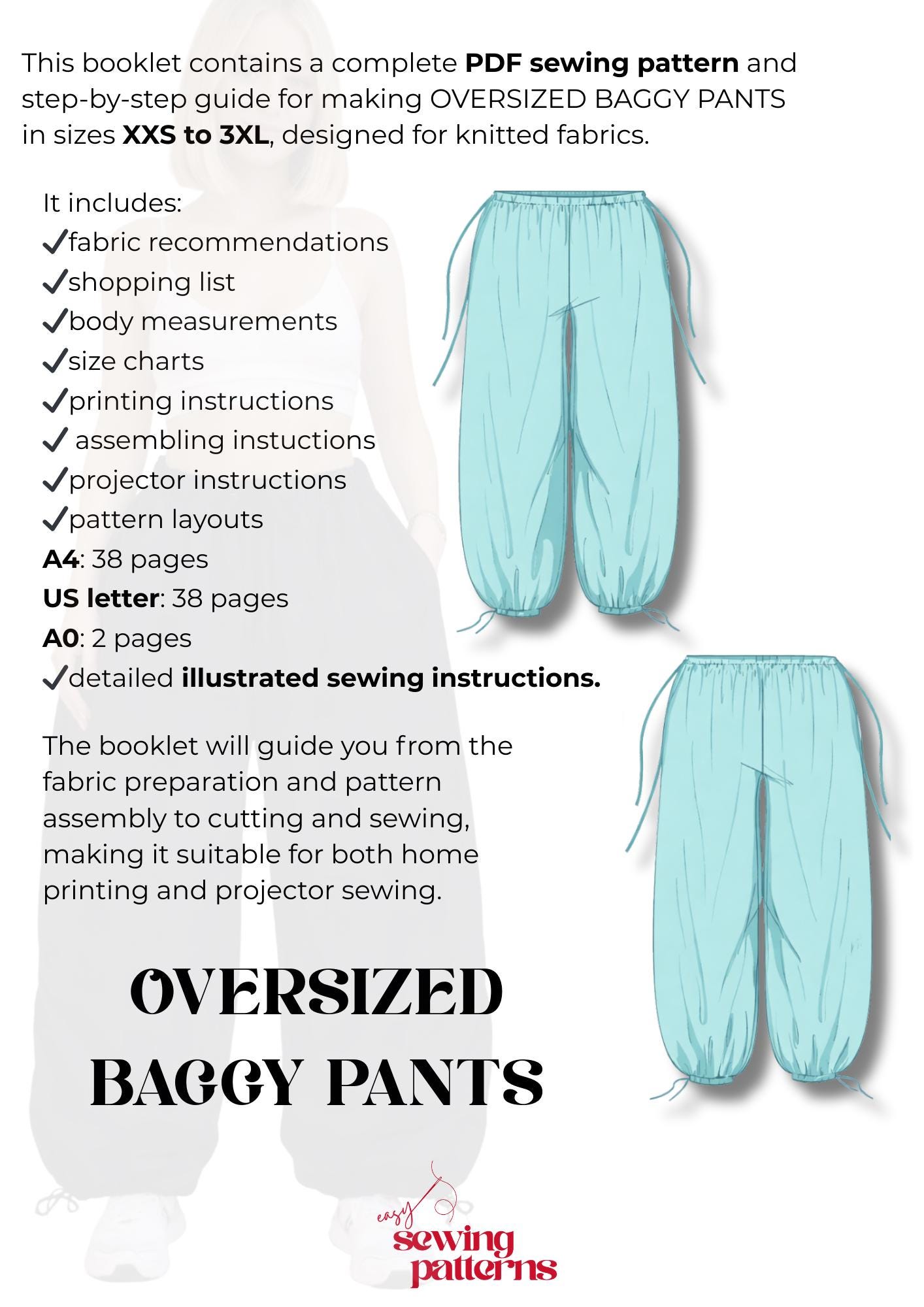 Bubble Pants Sewing Pattern PDF – Voluminous Balloon Trousers, Beginner ...