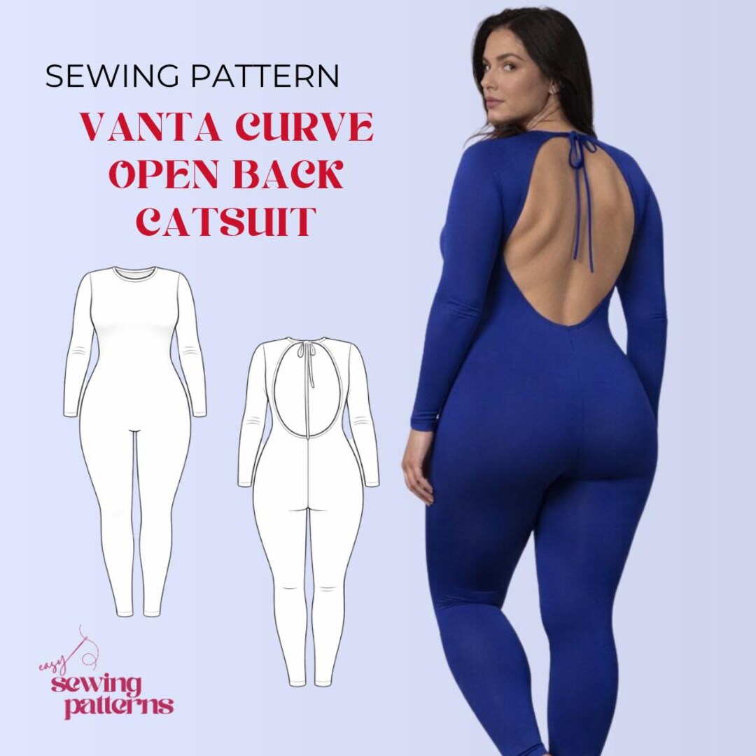 Plus Size Open Back Catsuit Sewing Pattern, Long Sleeve Bodysuit (PDF ...