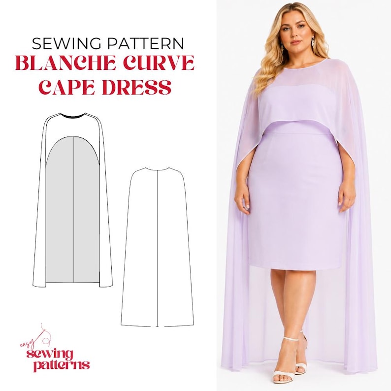 Blanche Cape Top Sewing Pattern PDF | Plus Size Evening Top Pattern ...