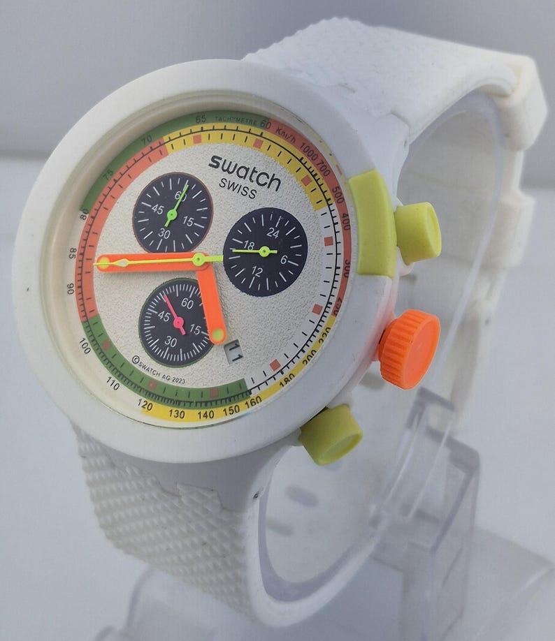 Vintage Swatch Swiss Chronograph Watch | Colorful Tachymeter Dial ...