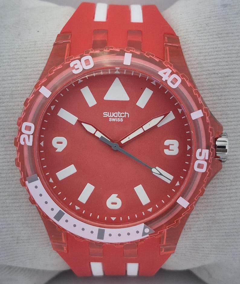 Vintage Swatch Swiss Red Diver-style Quartz Watch | Translucent Case ...
