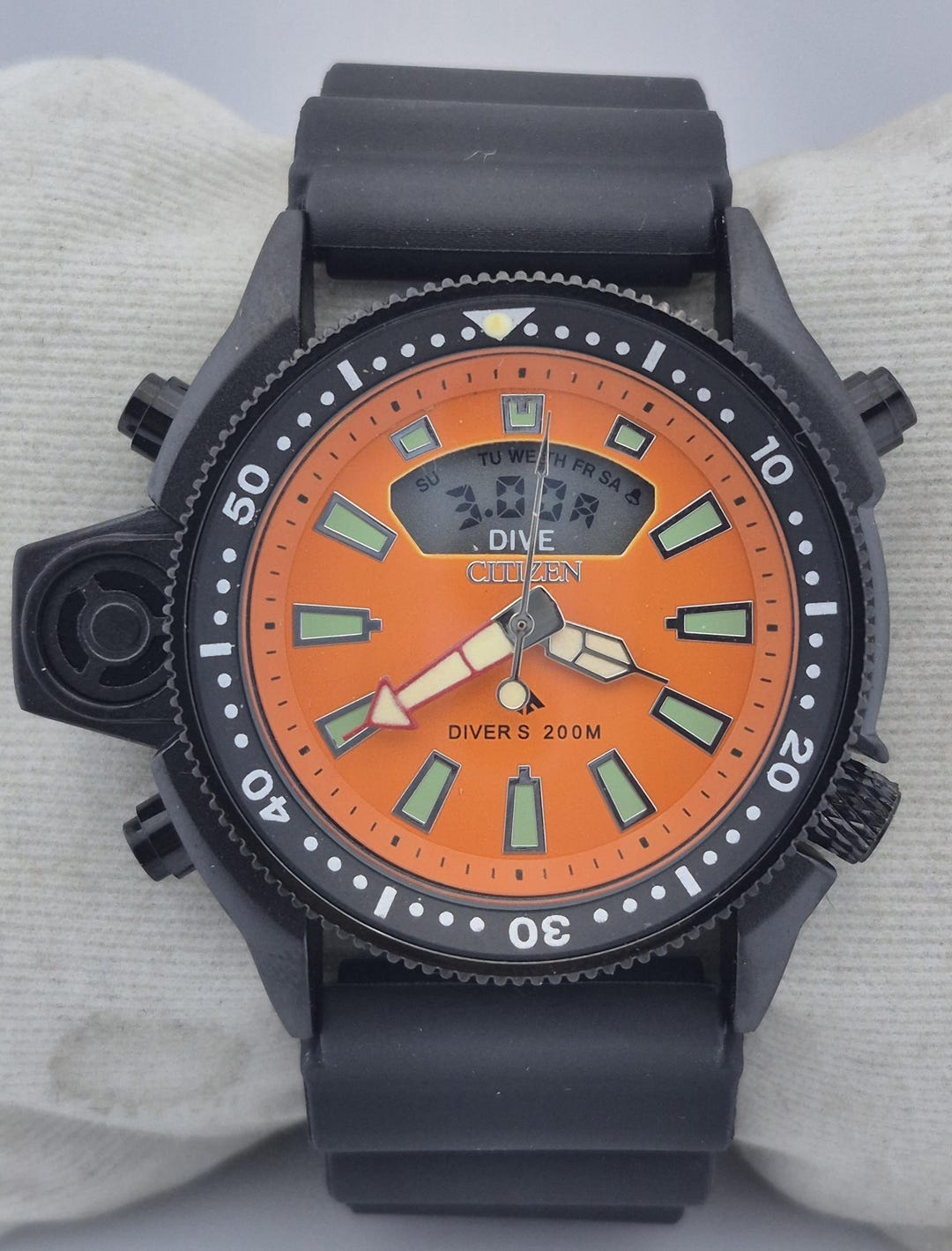 Citizen Diver’s Analog Digital Watch Orange Dial Black Rubber Strap Men ...