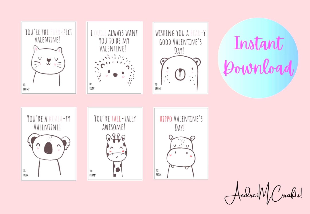 Instant Download, Kids Printable Valentines (PDF Download 2.5x3.5 ...