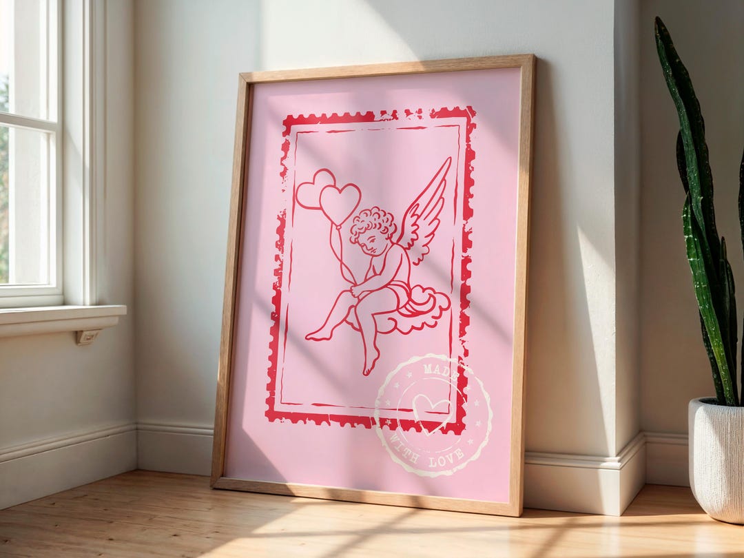 PRINTABLE Valentine's Day DIGITAL Wall Art - Pink Cherub Stamp ...
