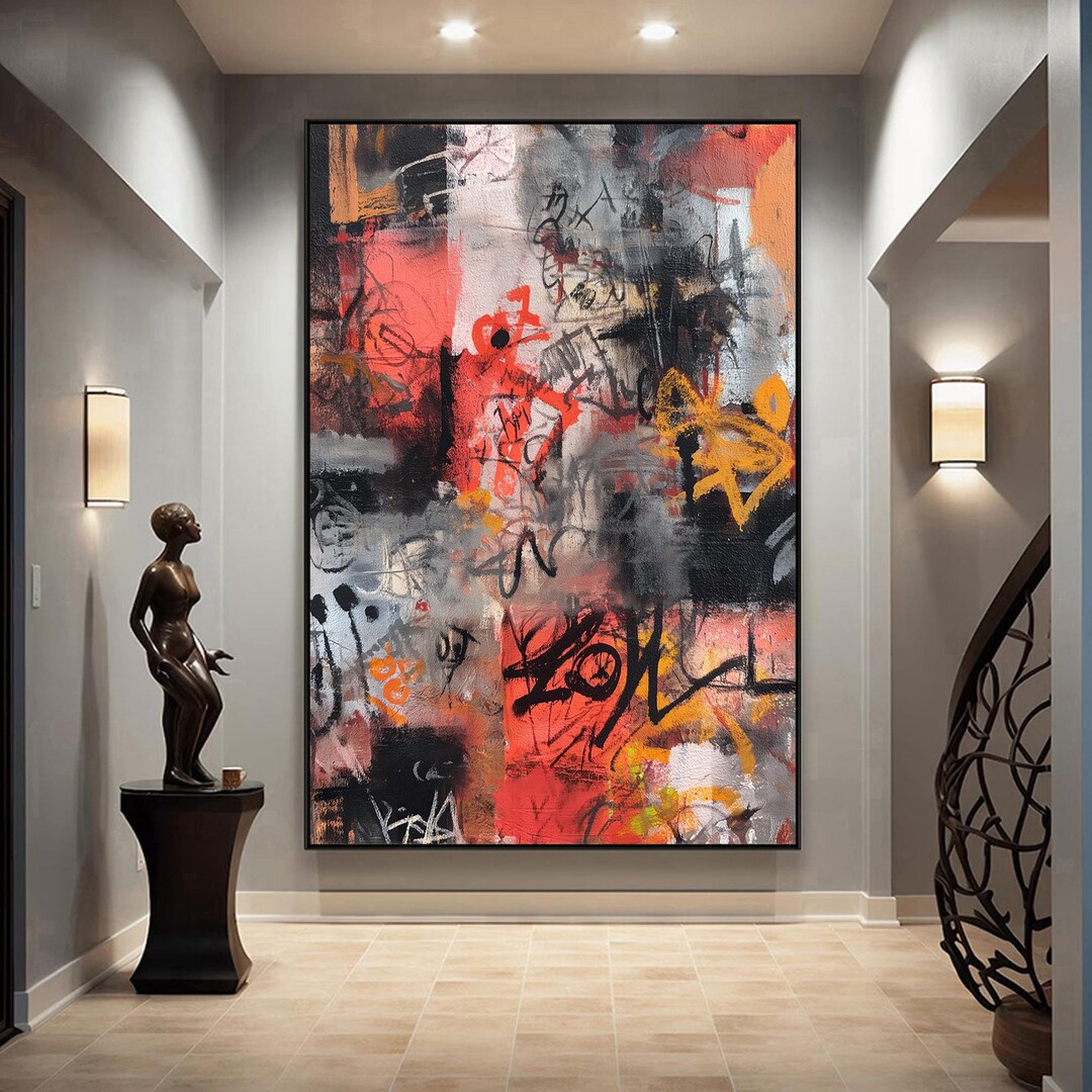 Original Abstract Graffiti Oil Painting, Modern Street Art Canvas Wall ...