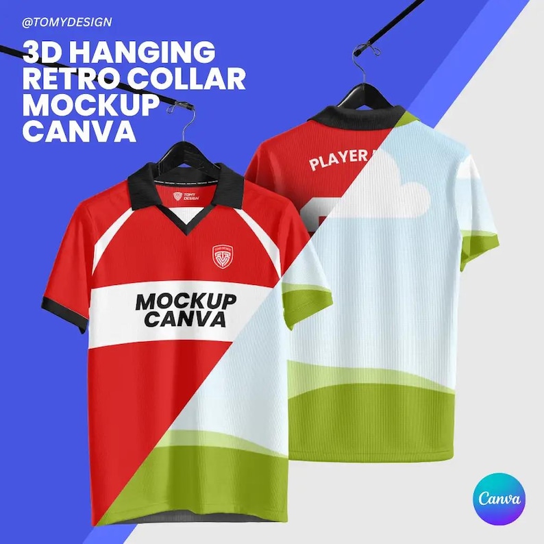Hanging Editable Jersey Mockup Canva (retro Collar) | 3D Realistic ...