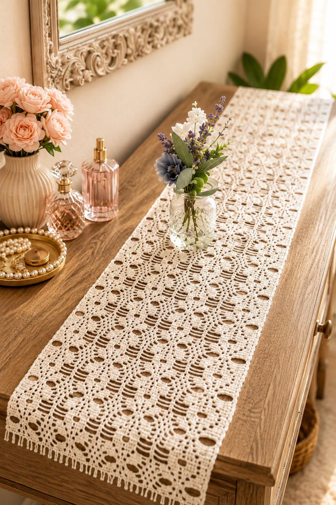 5in1 Crochet Table Runner Pattern, Boho Lace Flower Table Runner ...