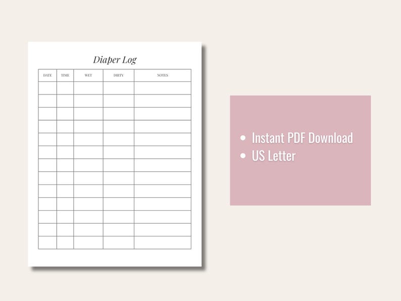 Baby Diaper Log Printable | Newborn Tracker (digital Download) - Etsy