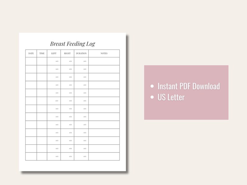 Breastfeeding Log Printable Baby Nursing Tracker Newborn Feeding ...