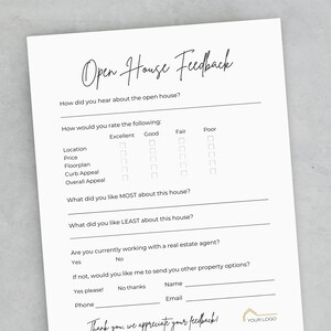 Feedback Form, Real Estate Open House Feedback Questionnaire Sheet ...
