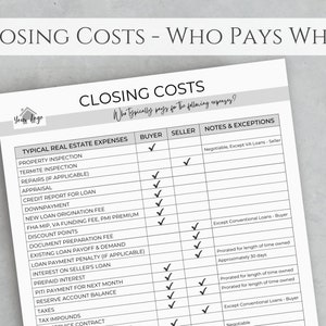 Real Estate Closing Checklist: Closing Costs Chart for Buyers - Etsy
