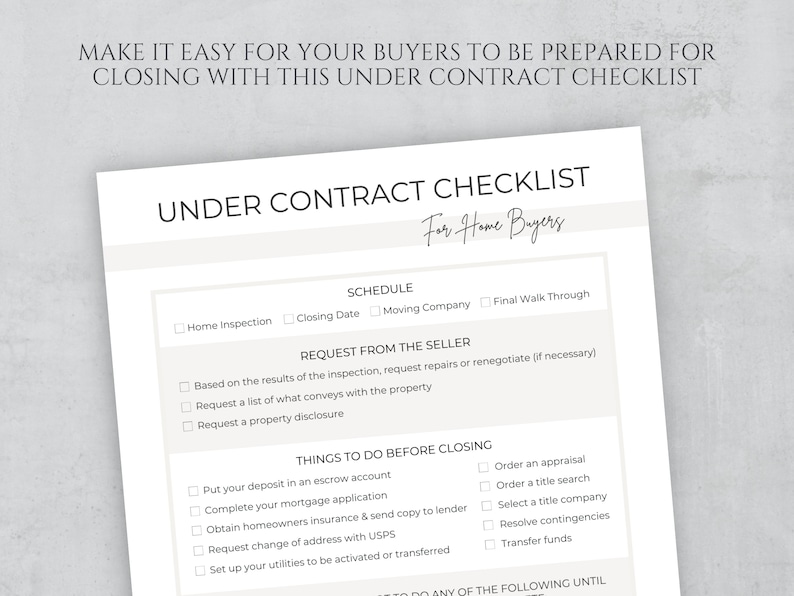 Buyer Under Contract Checklist, Contract to Close Real Estate ...