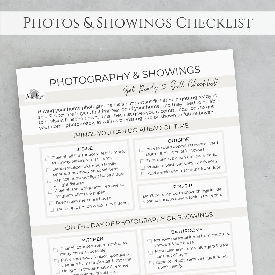 Showing Checklist, Real Estate Photography Checklist, Showings & Photo ...