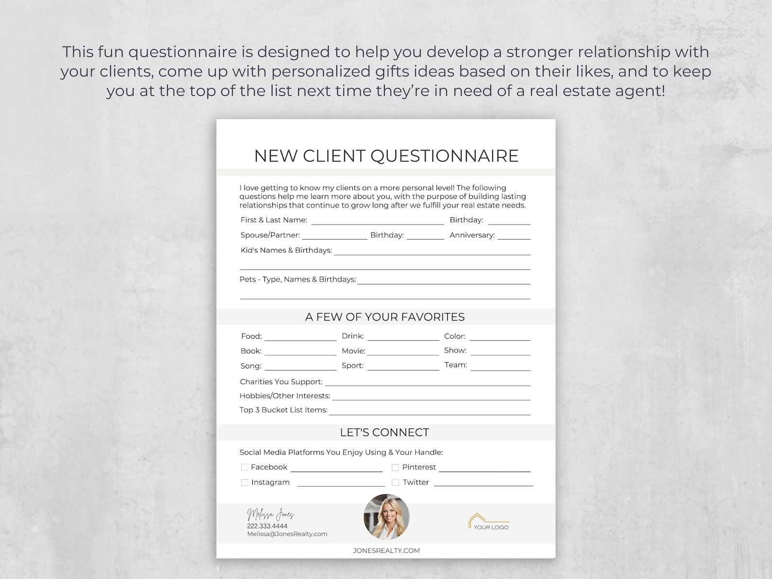 Getting to Know You, Real Estate Seller About You Questionnaire, Client ...