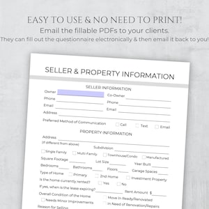 Real Estate Listing Packet, Seller Questionnaire, Seller Information ...