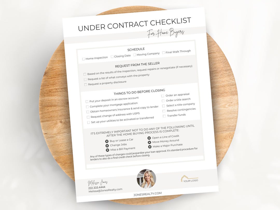 Buyer Under Contract Checklist, Contract to Close Real Estate ...