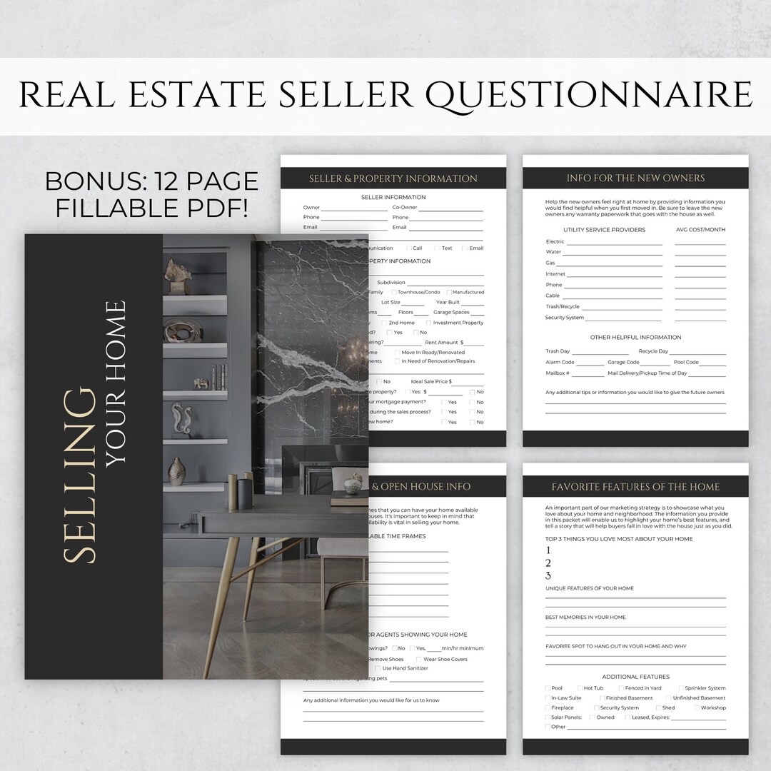 Seller Questionnaire Real Estate Template, Sellers Prelisting Packet ...