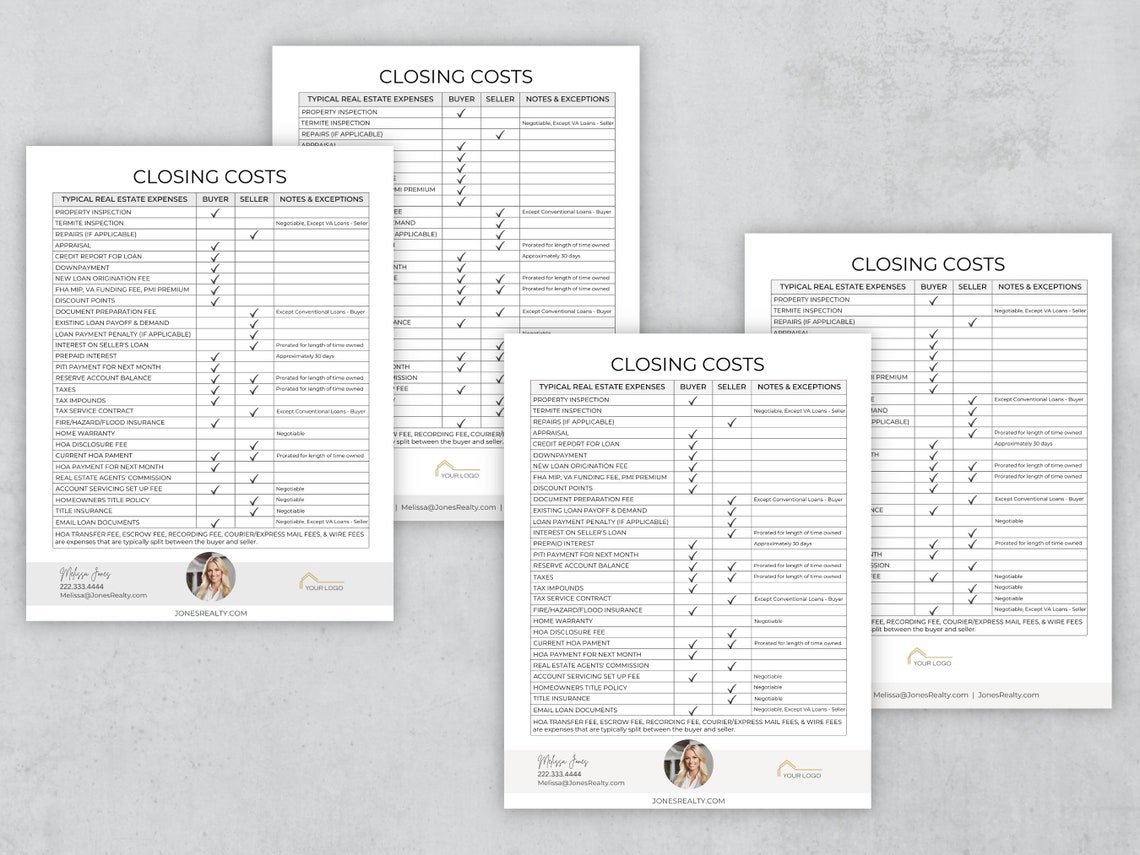 Closing Costs Sheet, Real Estate Closing Cost Breakdown: Who Pays What ...