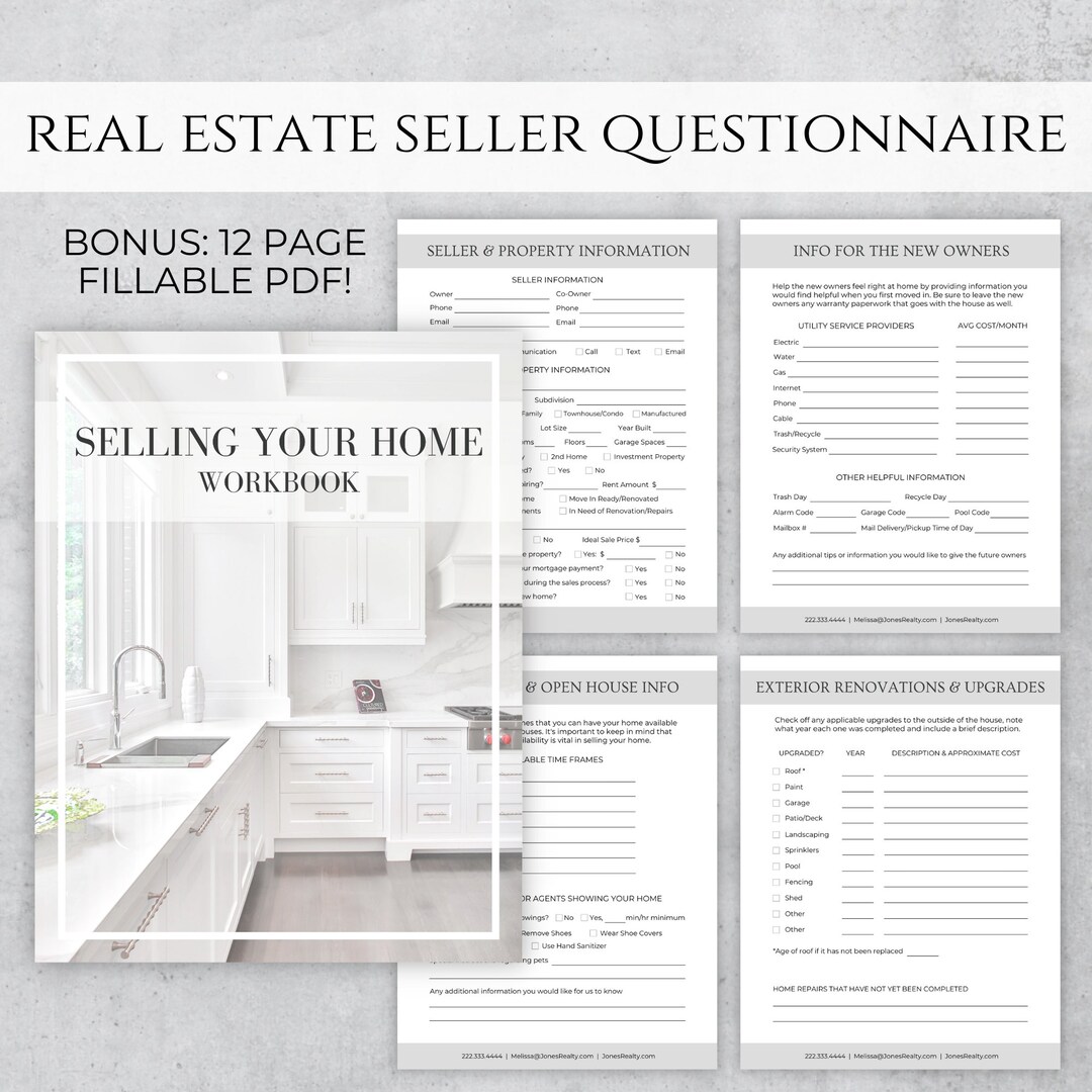 Sellers Prelisting Presentation Packet, Seller Questionnaire, Realtor ...