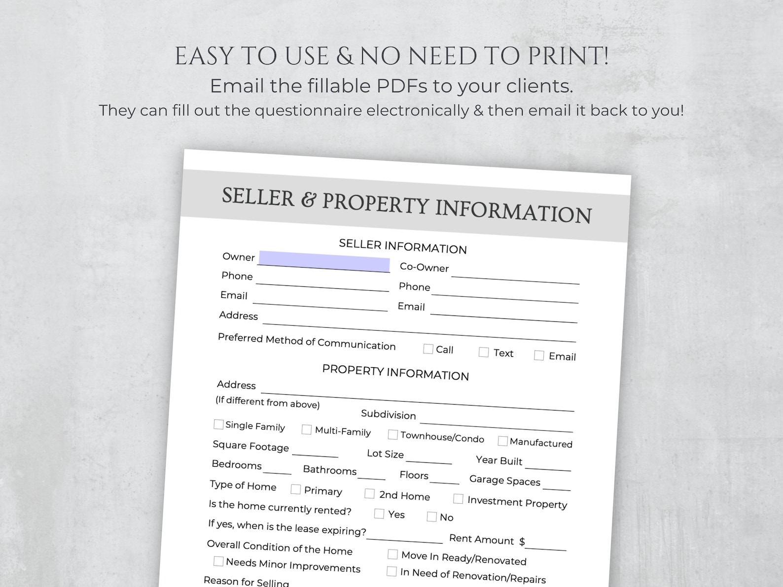 Realtor Seller Packet, Seller Questionnaire, Selling Your Home Workbook ...