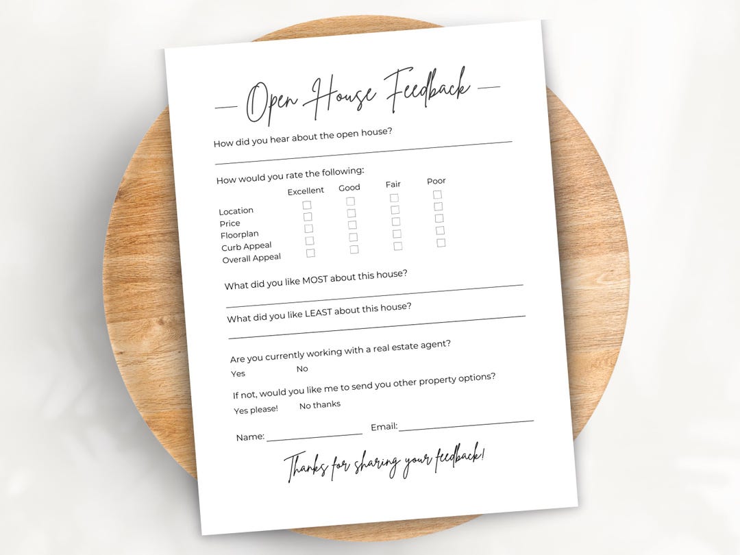 Open House Feedback Form, Editable Canva Template & Pdfs | Real Estate ...
