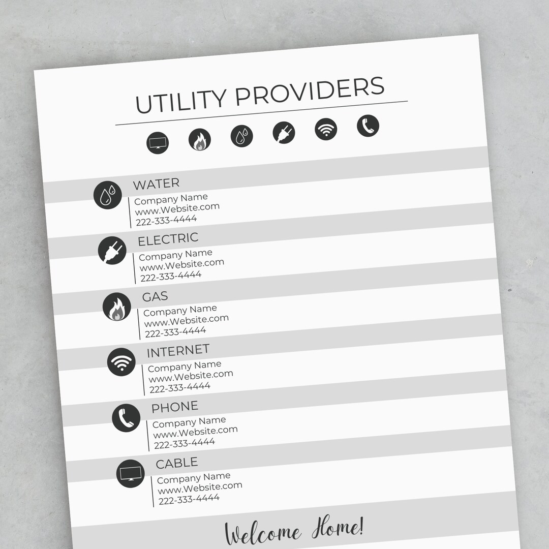 Real Estate Utilities Template | Home Buyer Guide Utility Providers ...