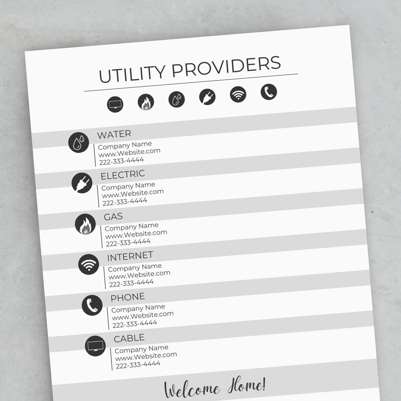 Real Estate Utilities Template Home Buyer Guide Utility Providers List ...