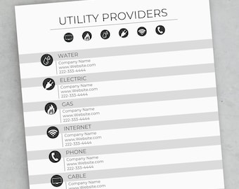 Real Estate Template, Utility Sheet Home Buyer Guide Utility Providers ...