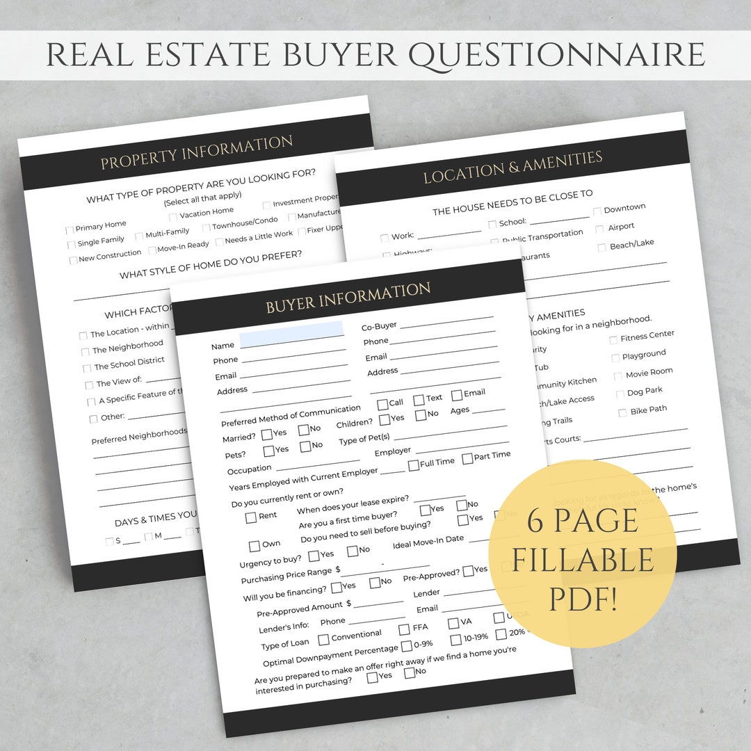 Real Estate Buyers Workbook, Home Buyer Questionnaire, Realtor Buyer ...