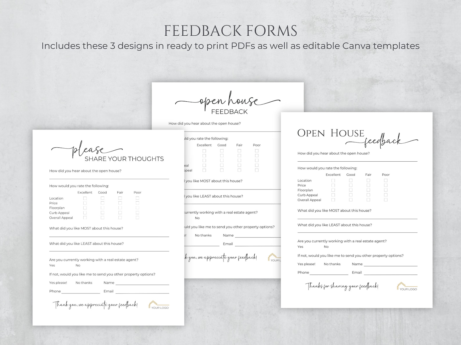 Open House Feedback Form & Sign in Sheet Pdfs and Editable Canva ...