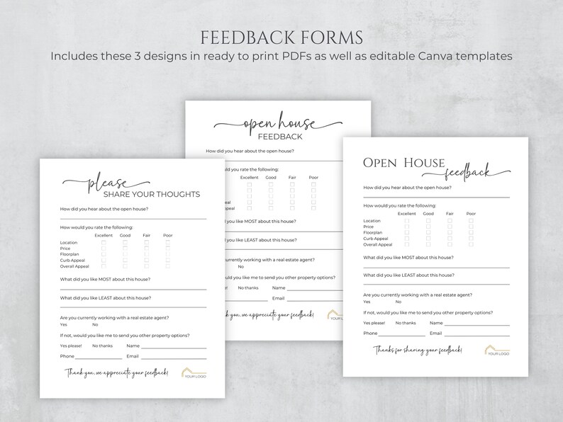 Open House Feedback Form & Sign in Sheet Pdfs and Editable Canva ...