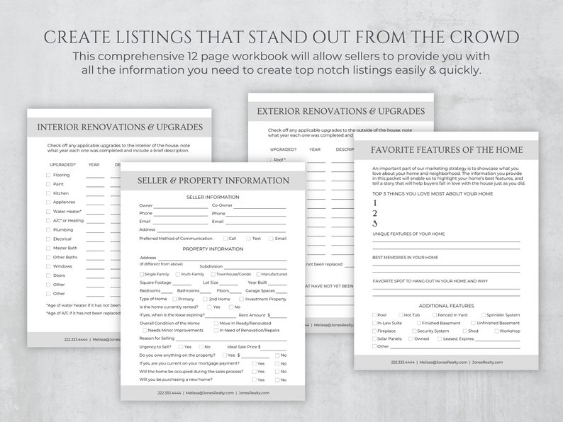 Real Estate Seller Questionnaire, Pre-listing Workbook | PDF & Editable ...