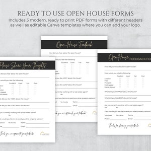 Open House Feedback Sheet, Real Estate Templates, Realtor Open House ...