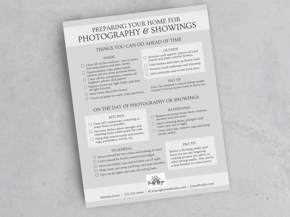 Real Estate Checklist: Photography & Showings Prep Seller | Etsy