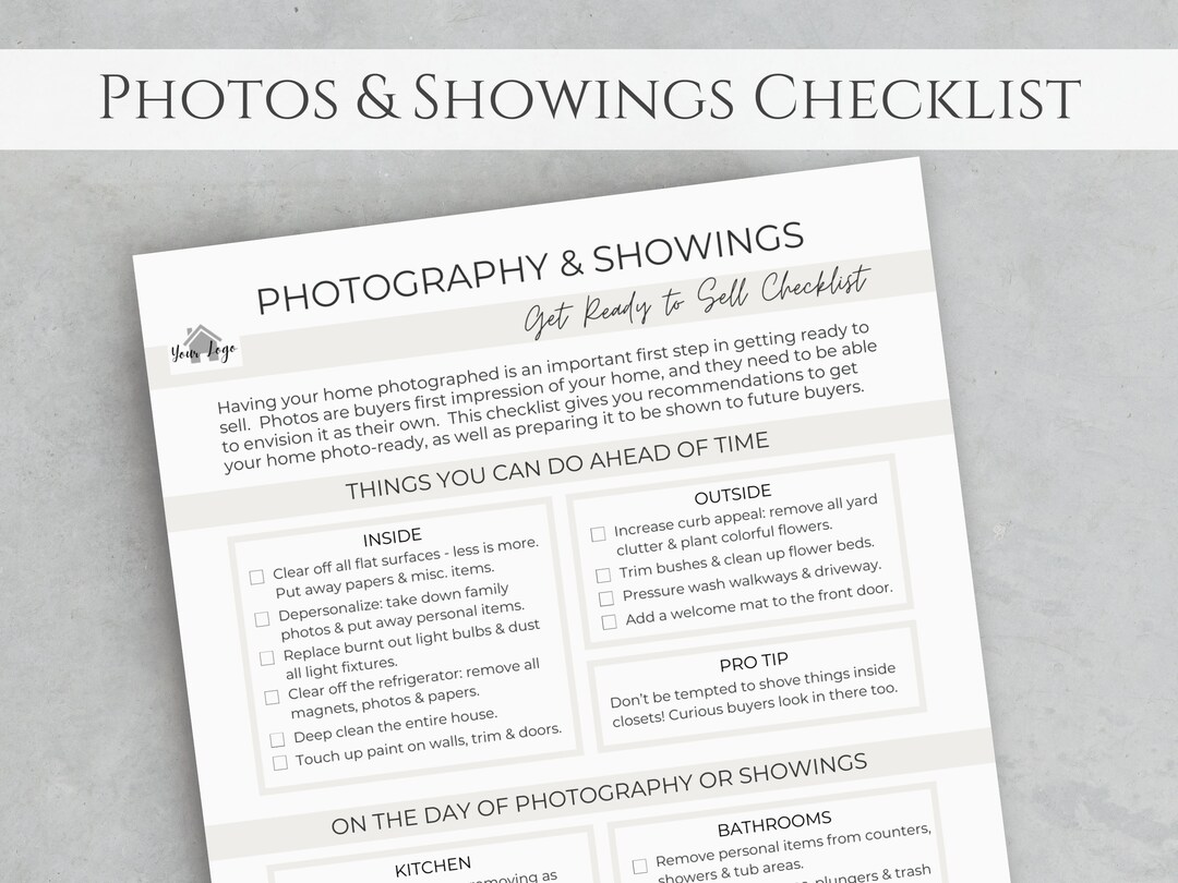 Showing Checklist Real Estate Photography Checklist Showings - Etsy