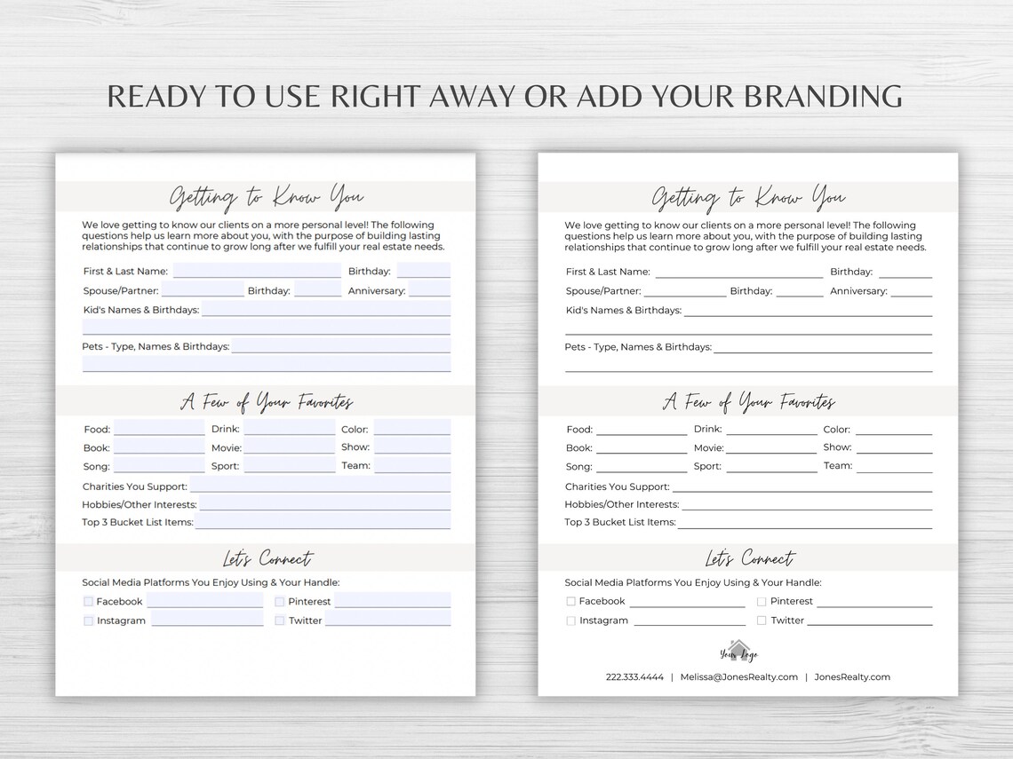 Real Estate Questionnaire Lead Intake Form for Buyers and - Etsy