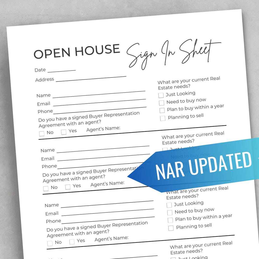 Real Estate Open House Sign-in Sheet: Editable Template & Pdfs (instant ...