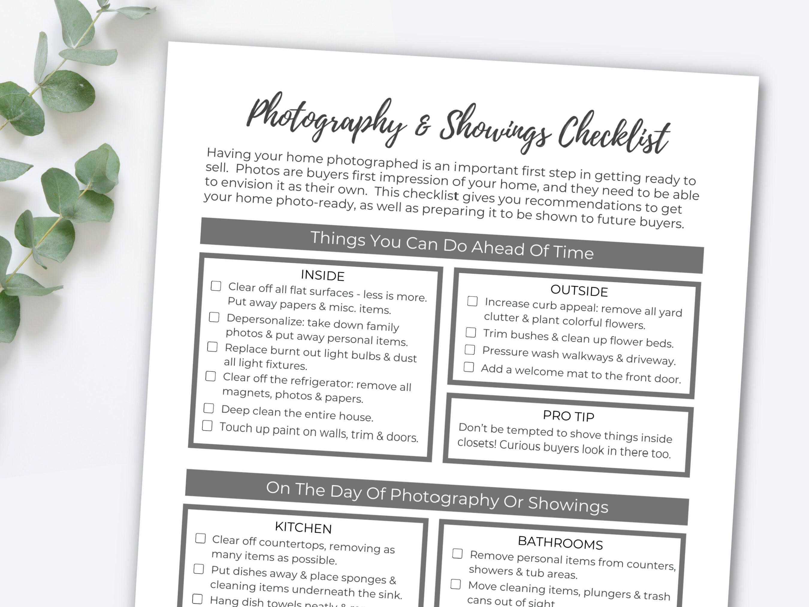 Real Estate Photo Checklist: Photography & Showing Prep PDF - Etsy